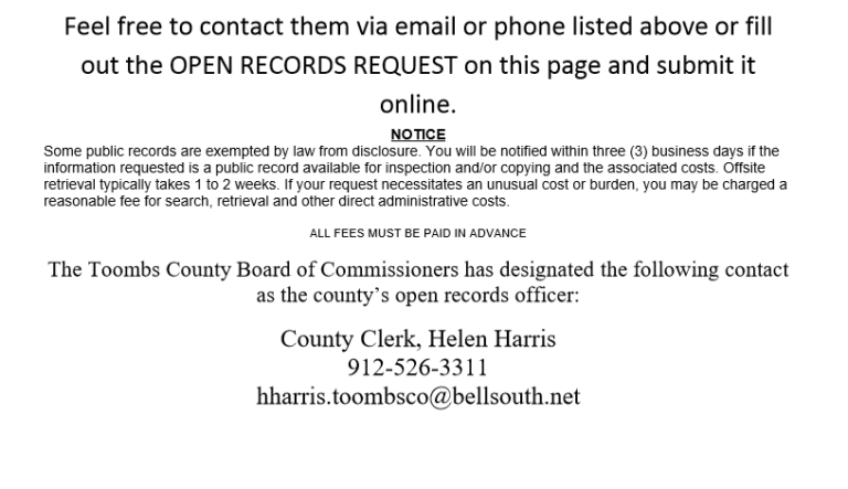 Open Records Request | Toombs County Sheriff